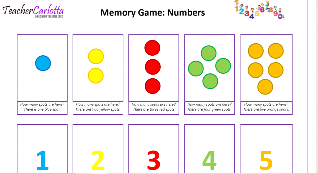 Memory Game numbers 1 To 5 Ingl s Con Mis Peques